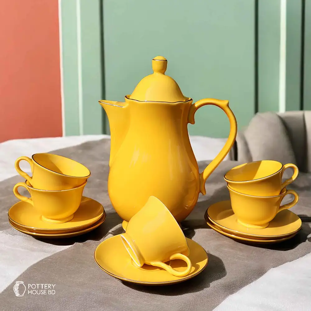 Yellow Tea Set 13pcs | Pottery House BD