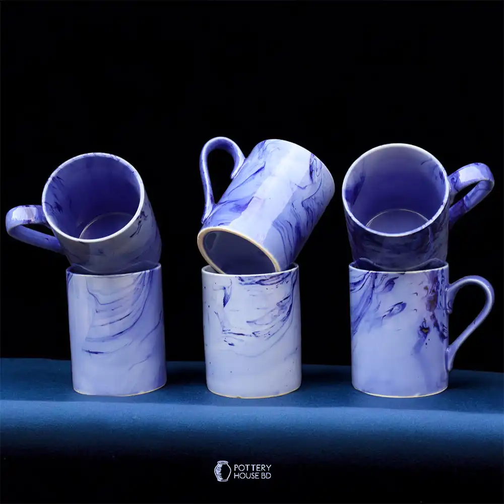 Blue Marble Mug 6 Pcs Set | Pottery House BD