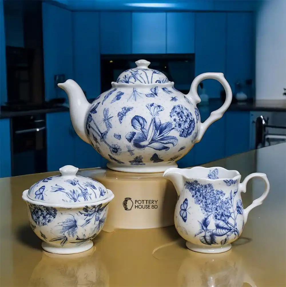 Botanic Blue Tea+Sugar+Milk Pot | Pottery House BD