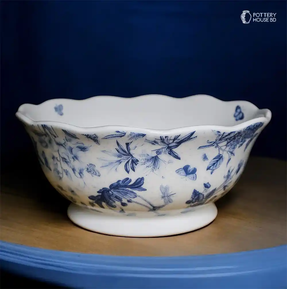 Botanic Blue 25cm Salad Bowl | Pottery House BD