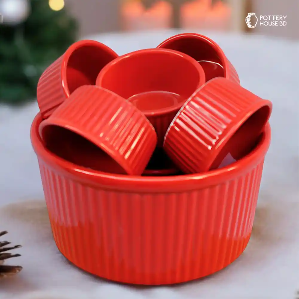 Custard Bowl Red 7 Pcs Set | Pottery House BD