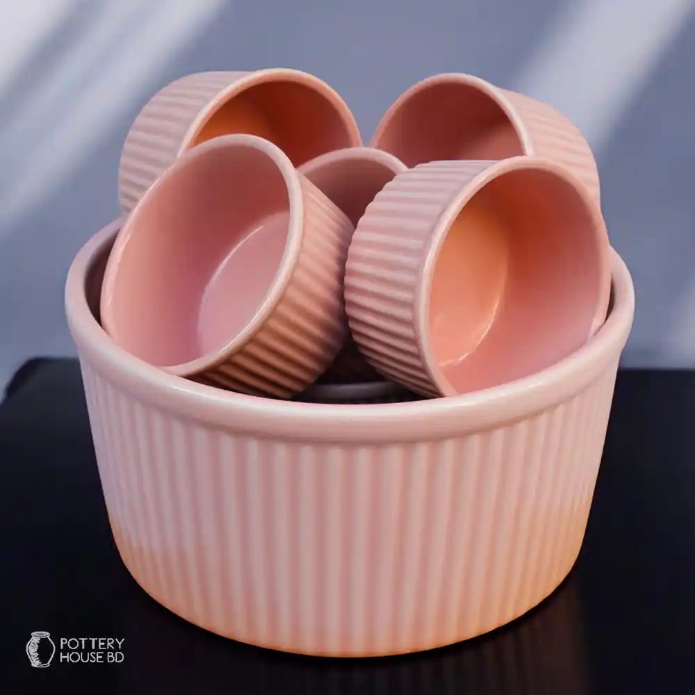 Custard Bowl Pink 7 Pcs Set | Pottery House BD