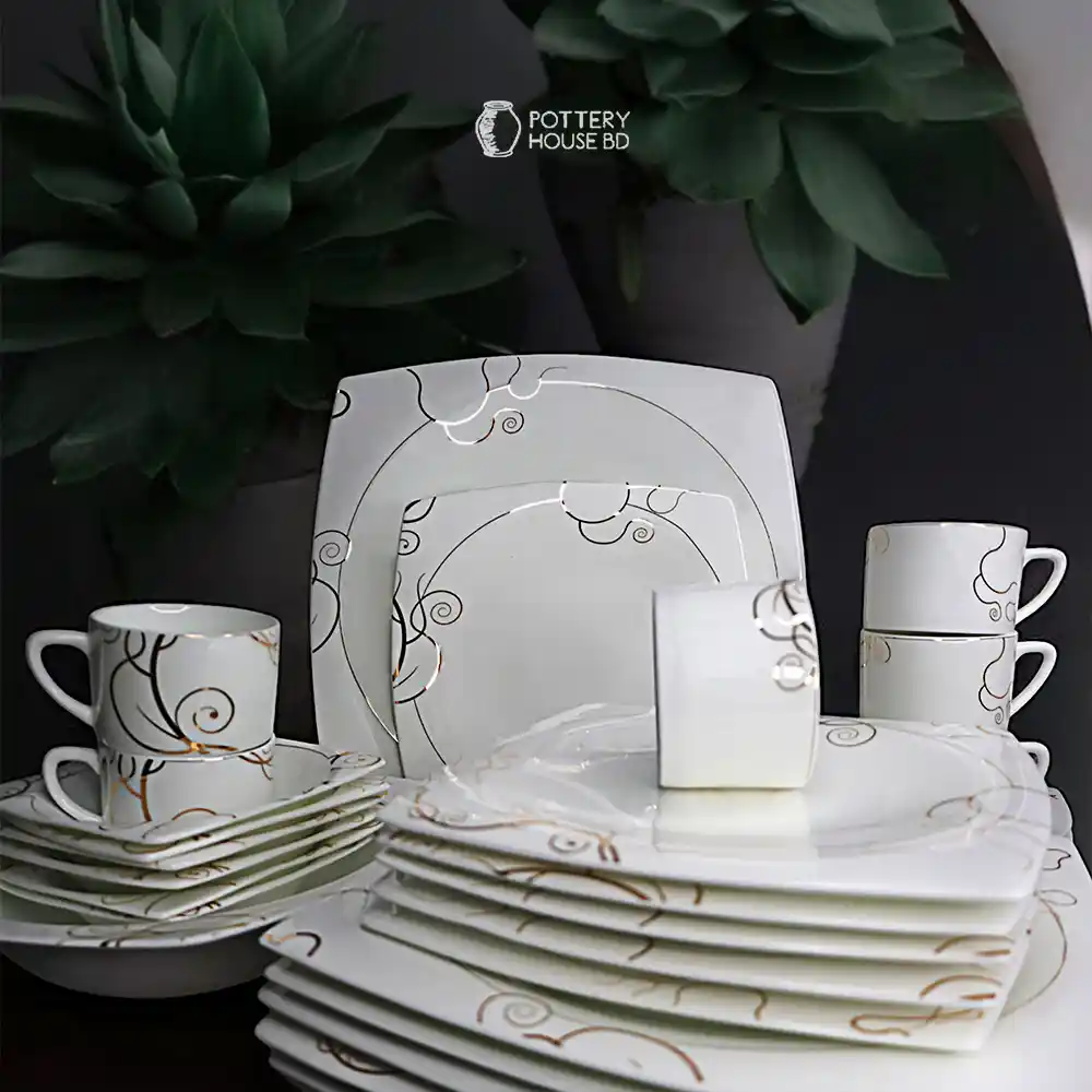 Golden Allay Bone China 32 Pcs Dinner Set | Pottery House BD