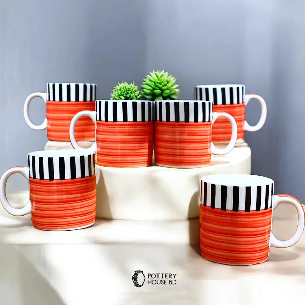 Orange Mug 6 Pcs Set | Pottery House BD