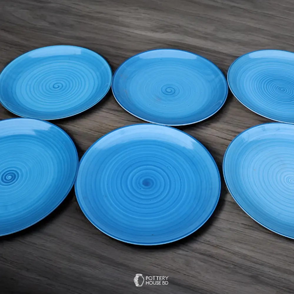 Blue Brush Half Plate 6 Pcs Set | Pottery House BD