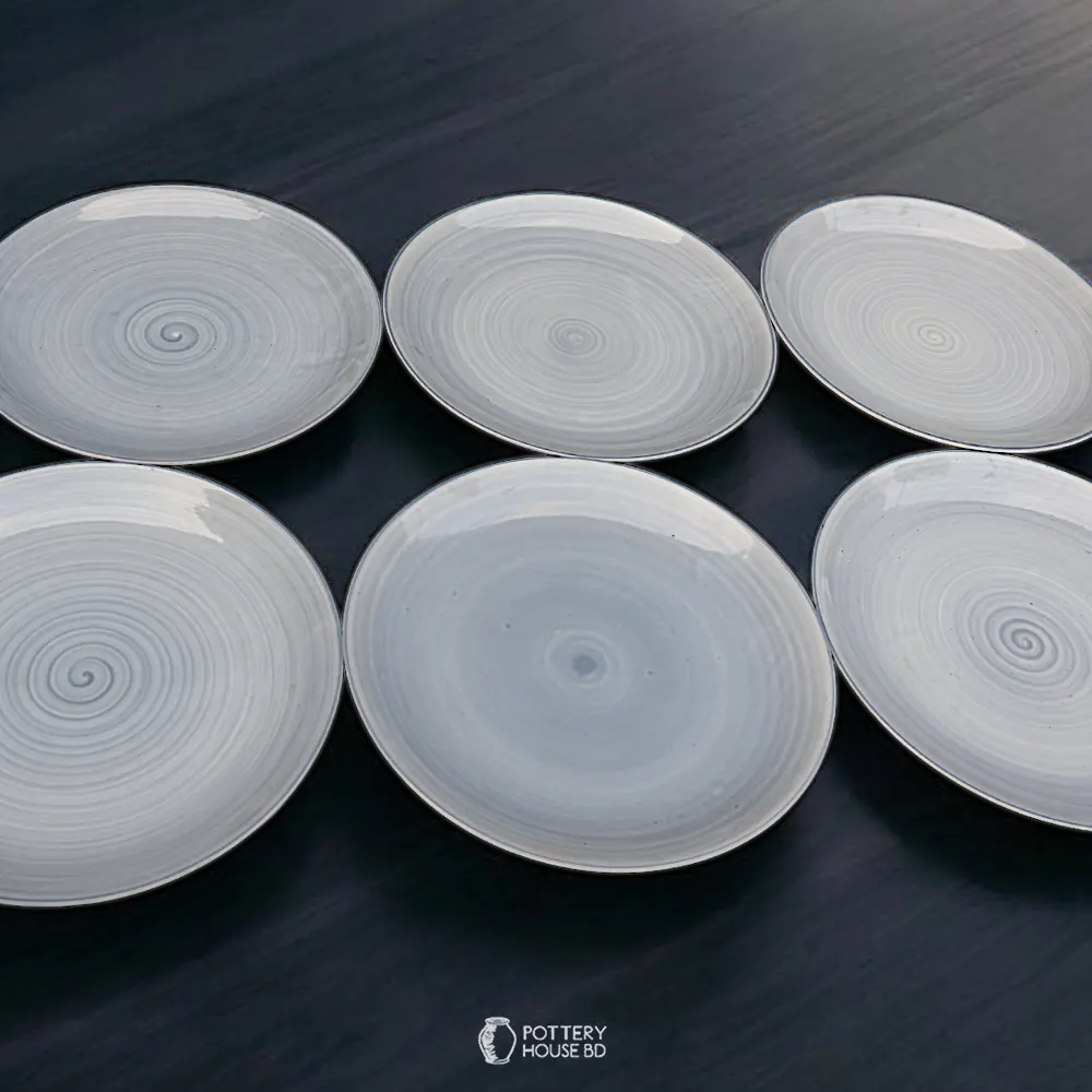 Gray Brush Half Plate 6 Pcs Set | Pottery House BD