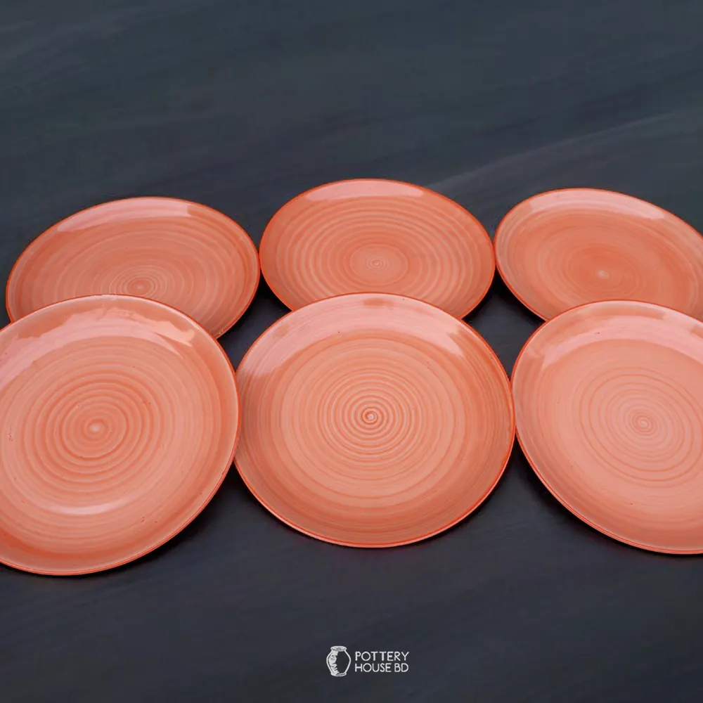 Orange Brush Half Plate 6 Pcs Set | Pottery House BD