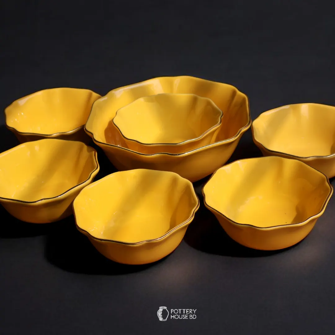 Yellow 7 Pcs Faluda Set | Pottery House BD